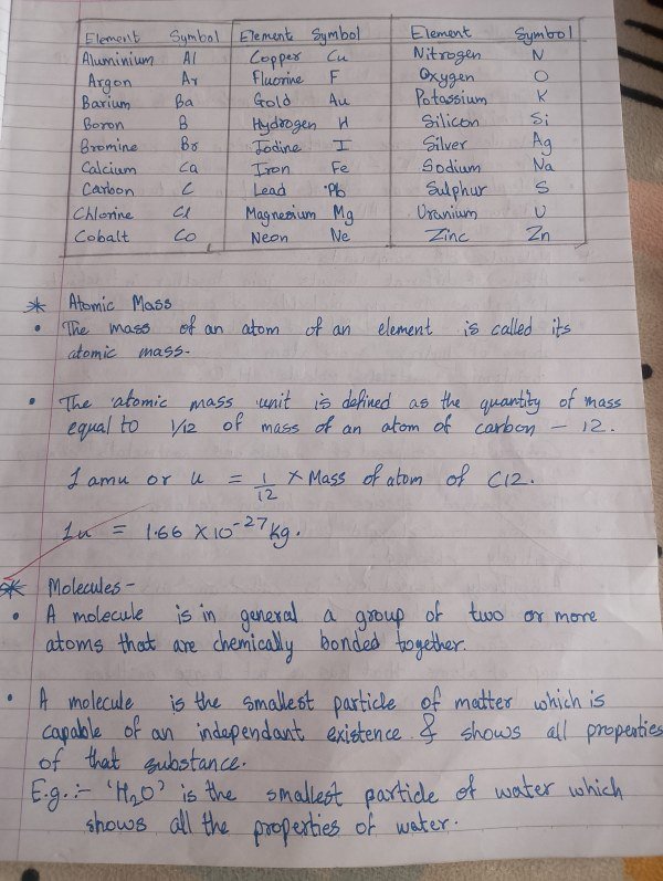 Class 9th cbse science lesson Atoms and Molecules notes 4th page ...