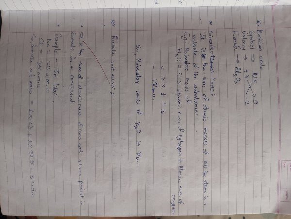 Class 9th cbse science lesson Atoms and Molecules notes 8th page ...